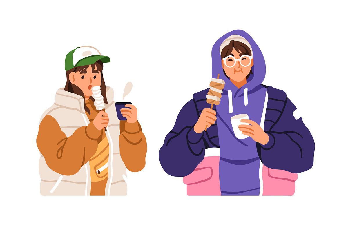 People eat Korean street food set, a Food Illustration by Good Studio