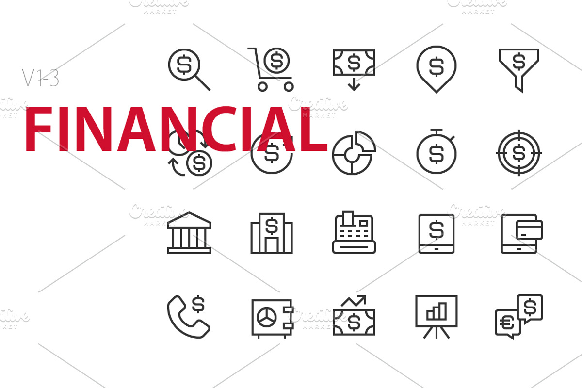 60 Financial UI icons, an Outline Icon by Palau