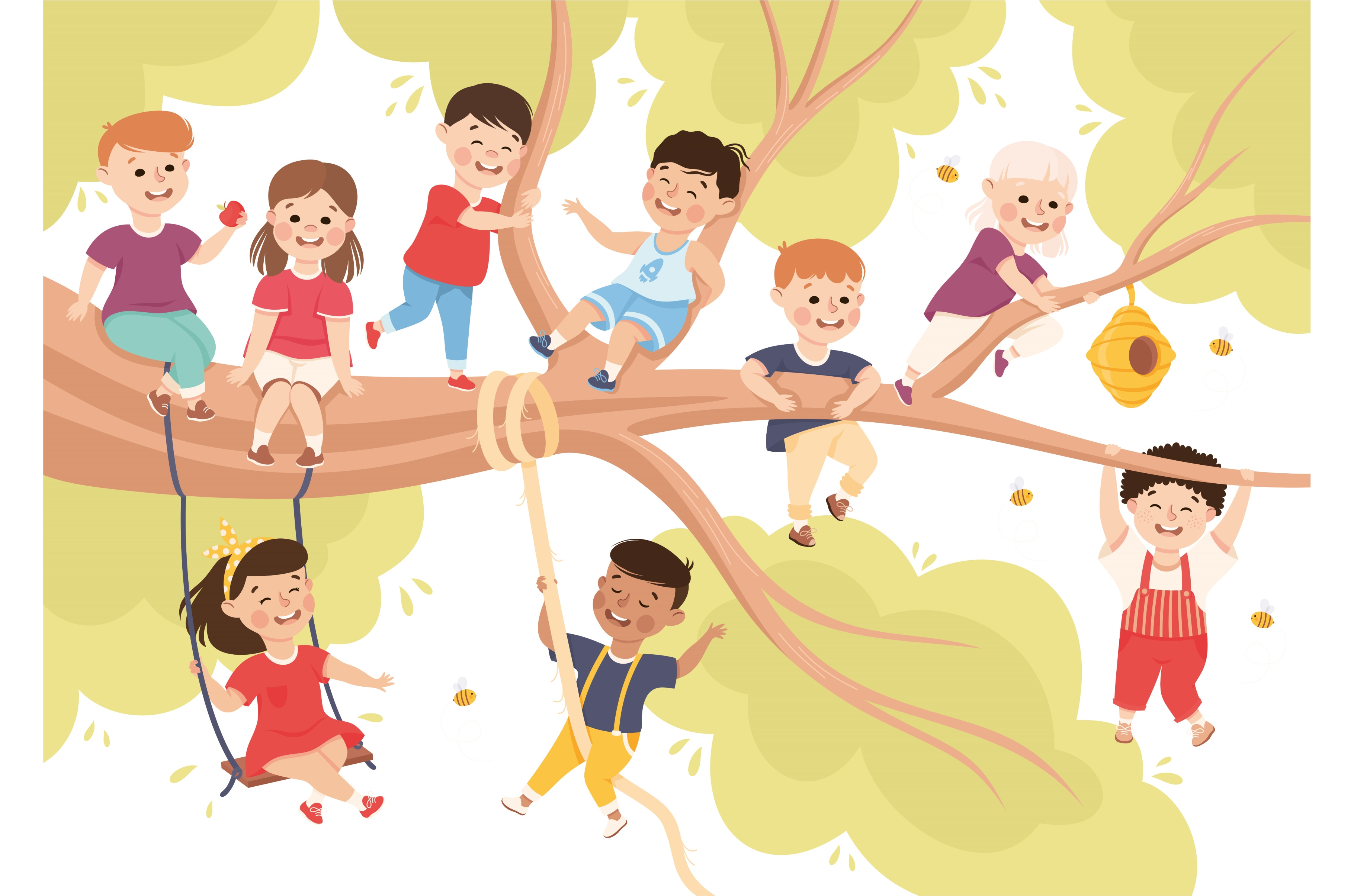 Happy Children on Tree Branch, an Illustration by TopVectors
