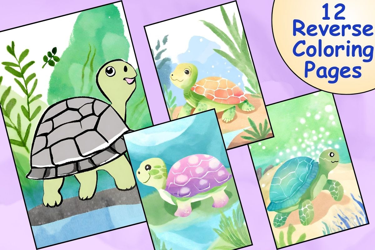 Tortoise Reverse Coloring Pages | Illustrations ~ Creative Market