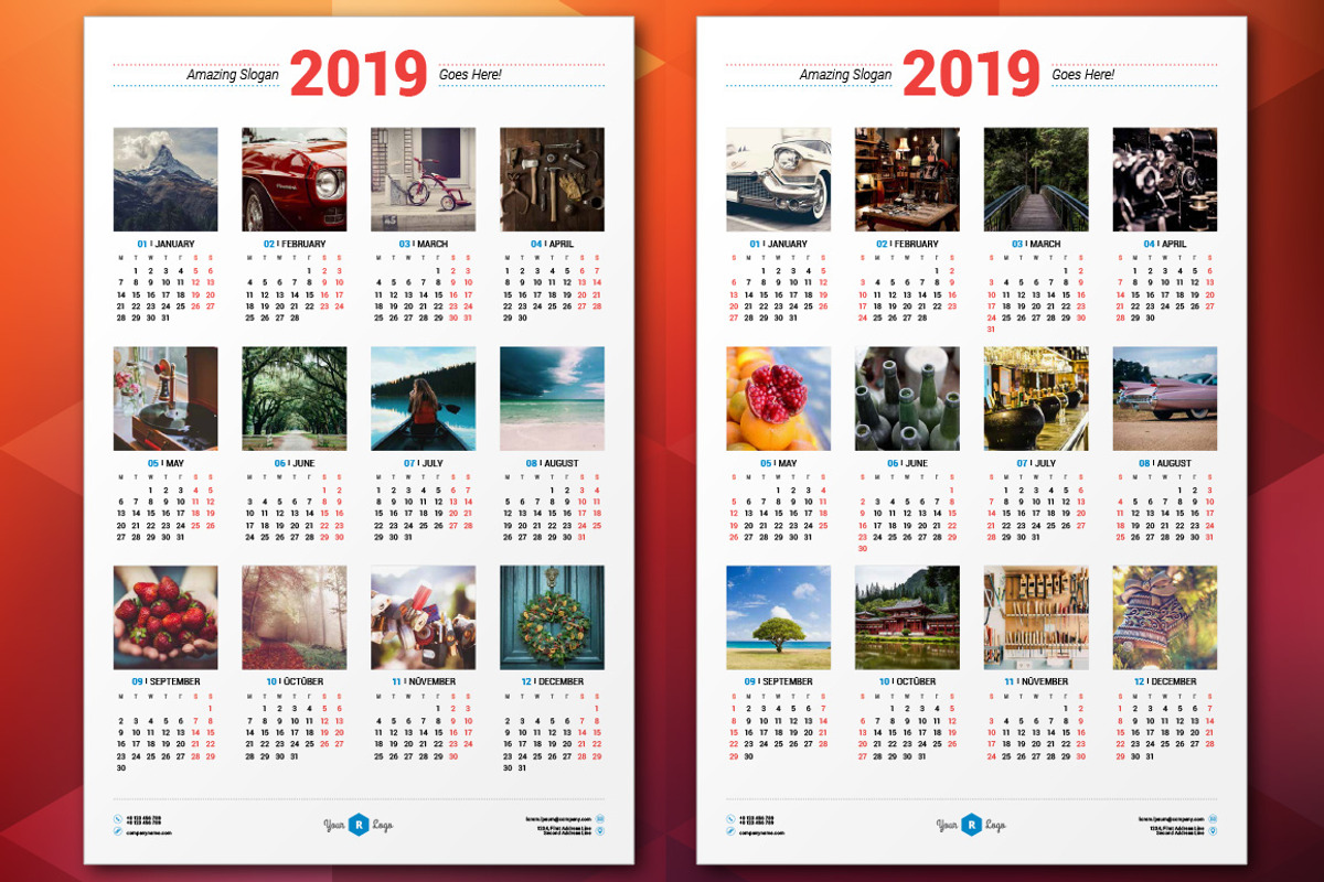 Calendar Poster 2019, a Stationery Template by AntartStock