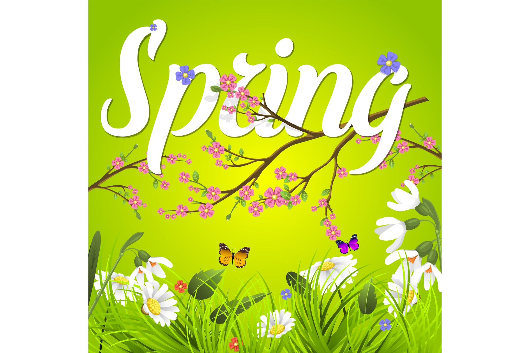 Spring vector text lettering background with flower floral green text ...