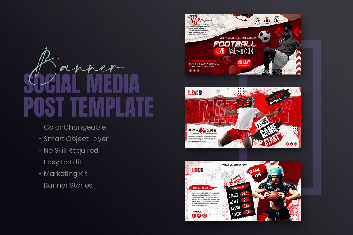 Football Soccer Social Media Post, a Social Media Template by Creative_View