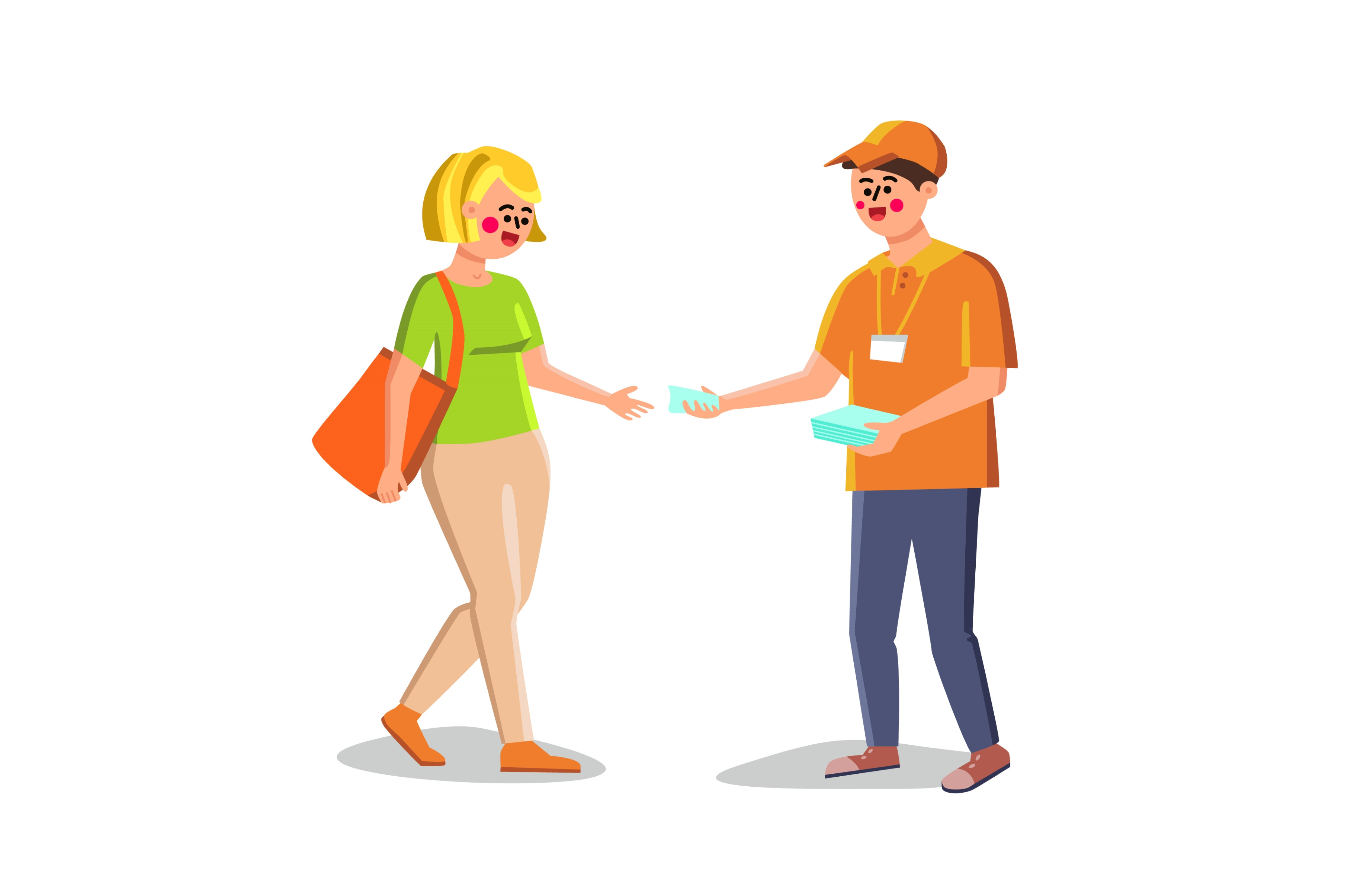 Promoter Giving Advertising Flyer To, a Person Illustration by ...