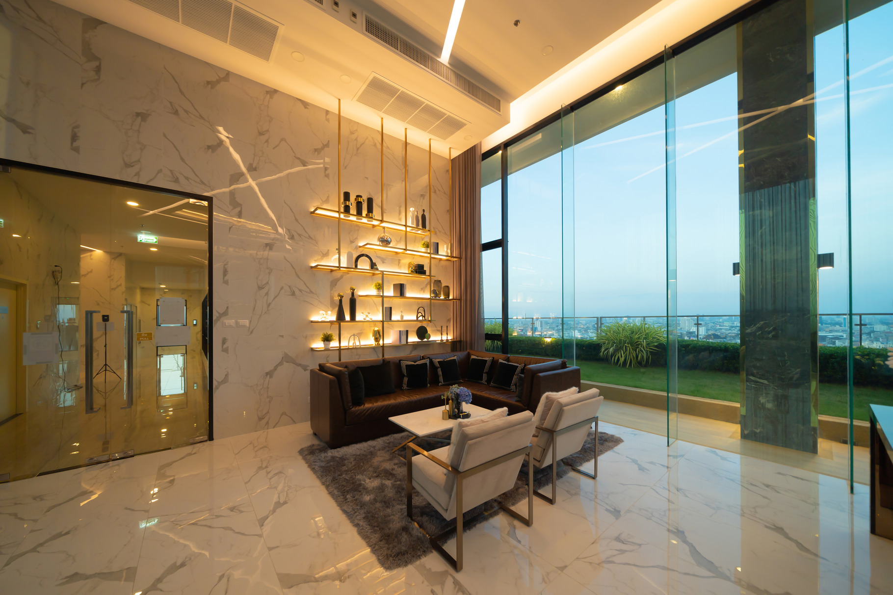 Inside of modern hotel lobby, entrance and reception, interior a, a ...