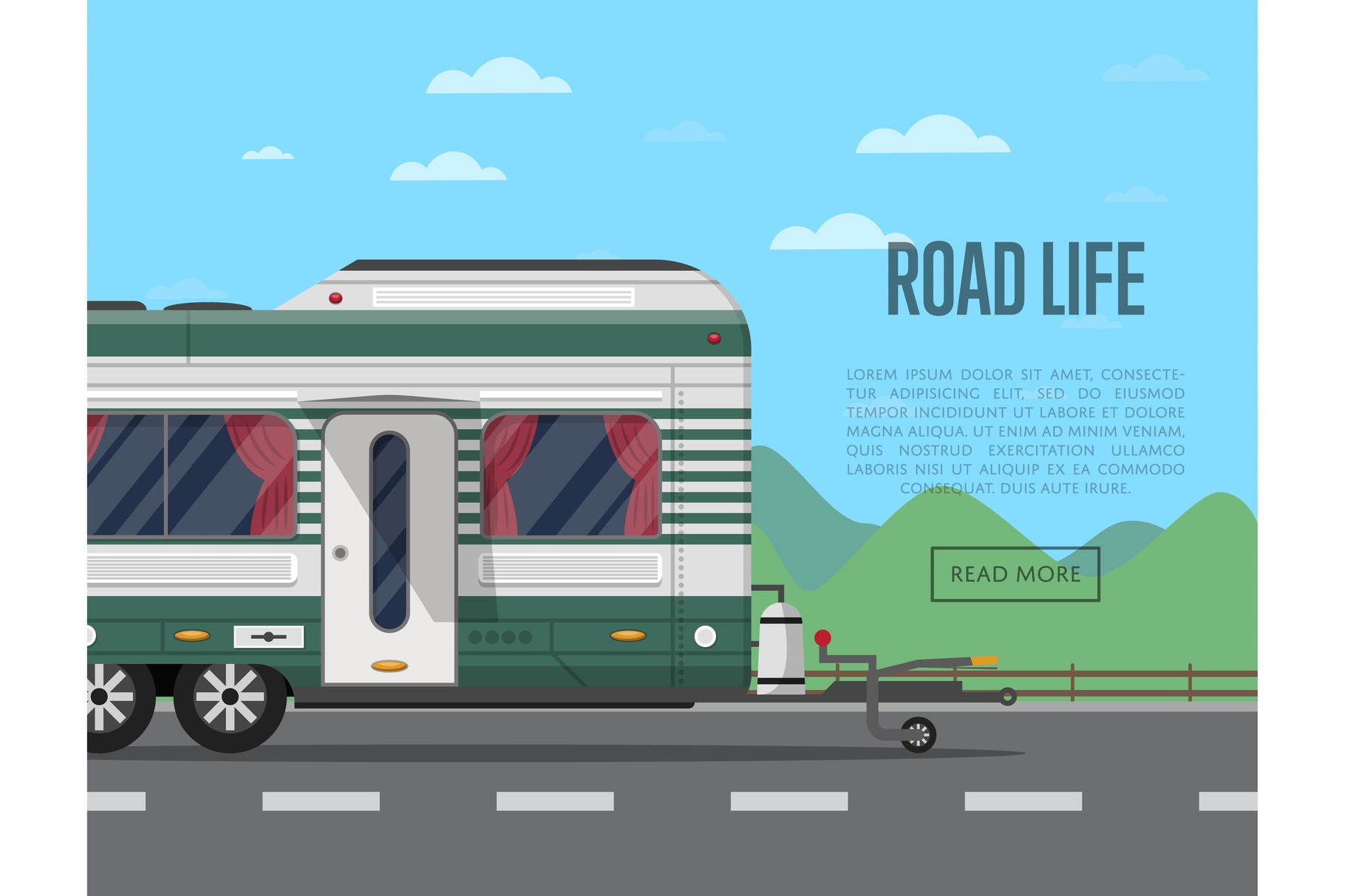 Road life poster with camping trailer, a Transportation Illustration by ...