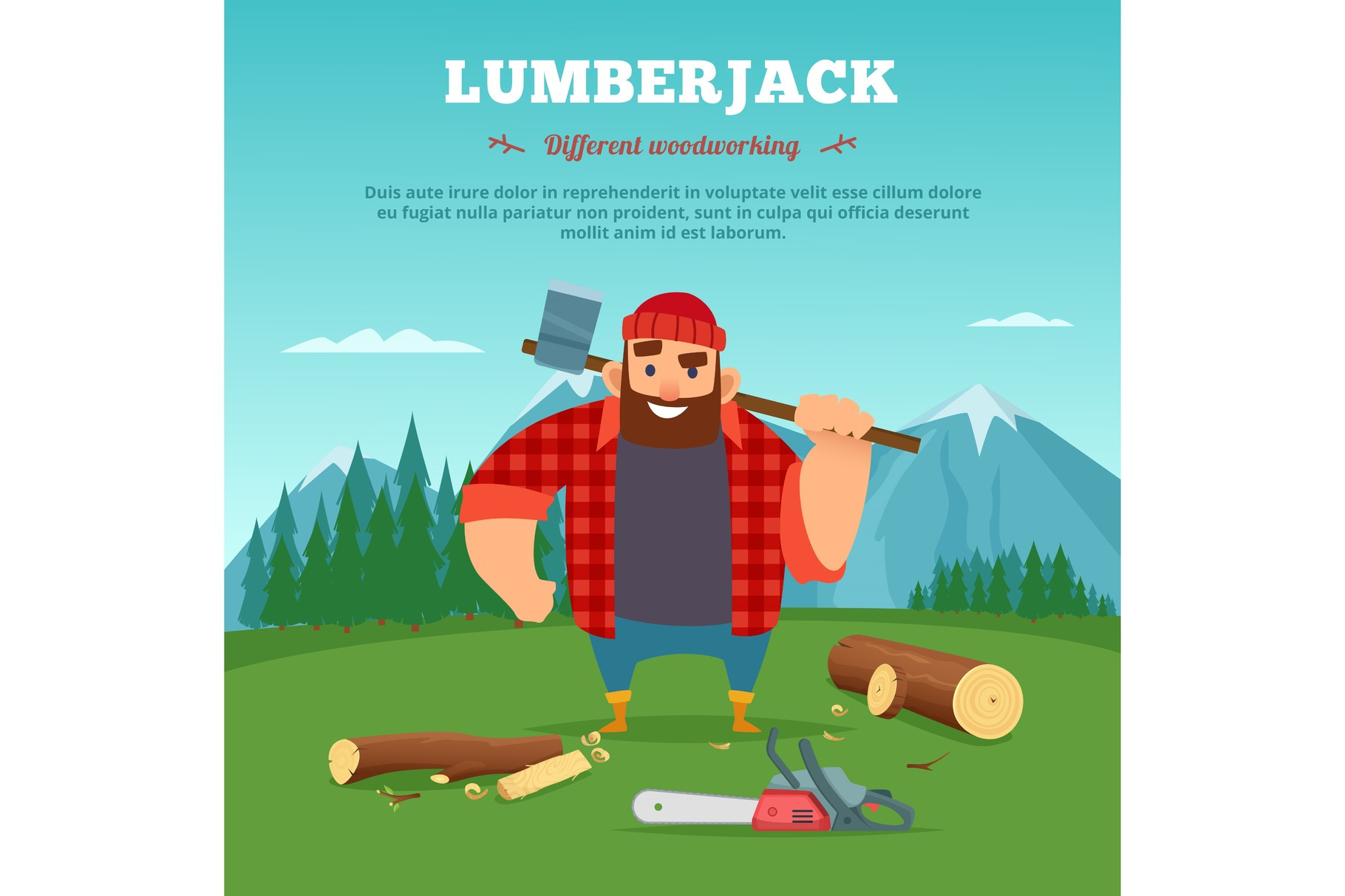 Poster with illustrations of wood machine and lumberjack | Background ...