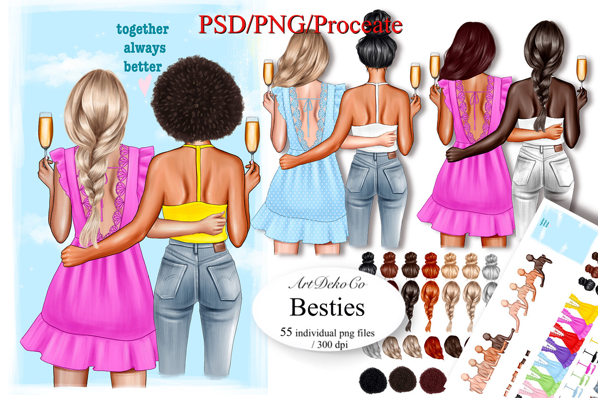 Best friend clipart, Besties clipart, a Person Illustration by DekoArt