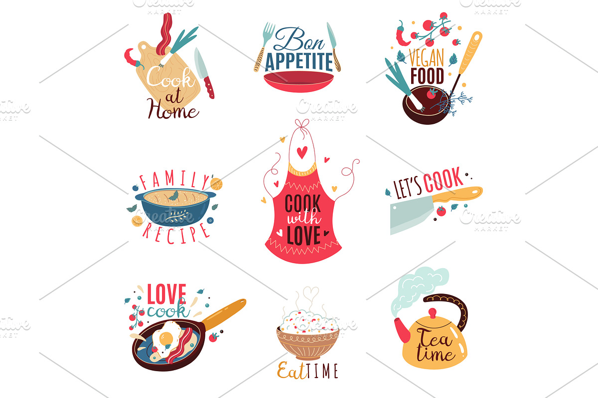Cooking labels. Kitchen culinary, a Decorative Illustration by ...