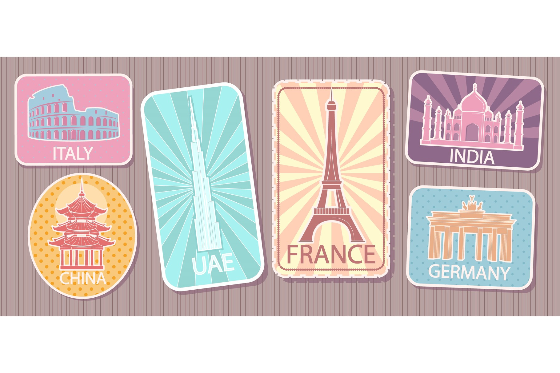 Travel Stickers with Famous World Attractions Set | Illustrations ...