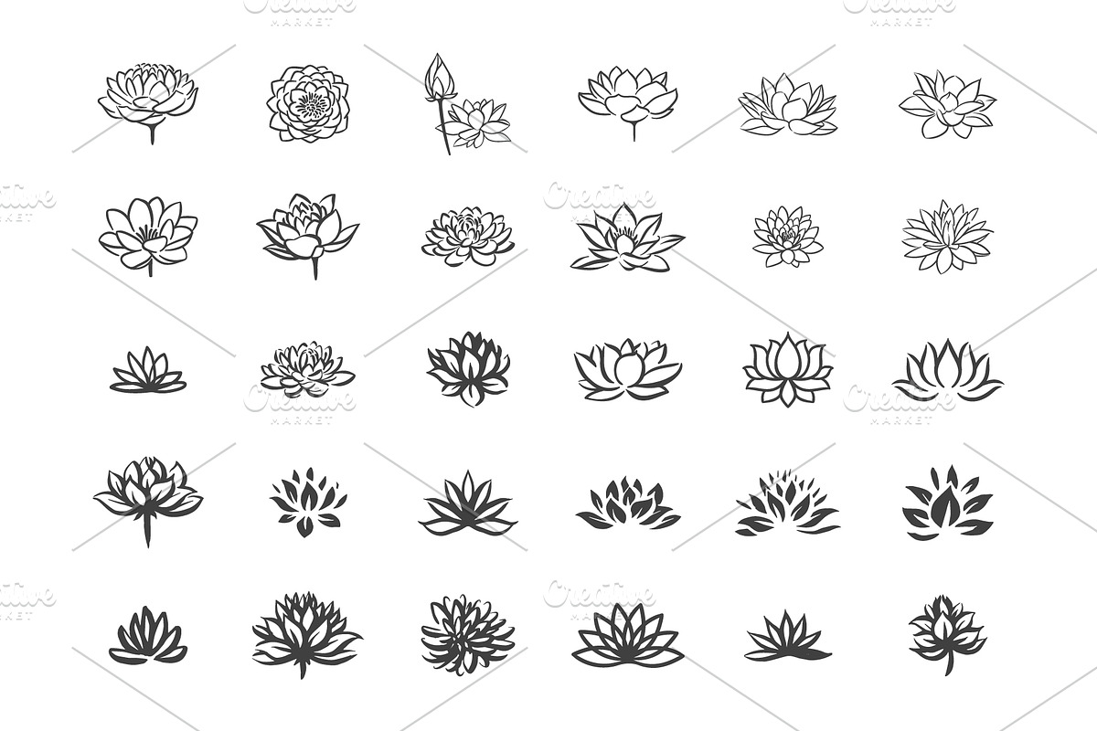 Lotus flower icon set, an Outline Icon by Artha Design Studio