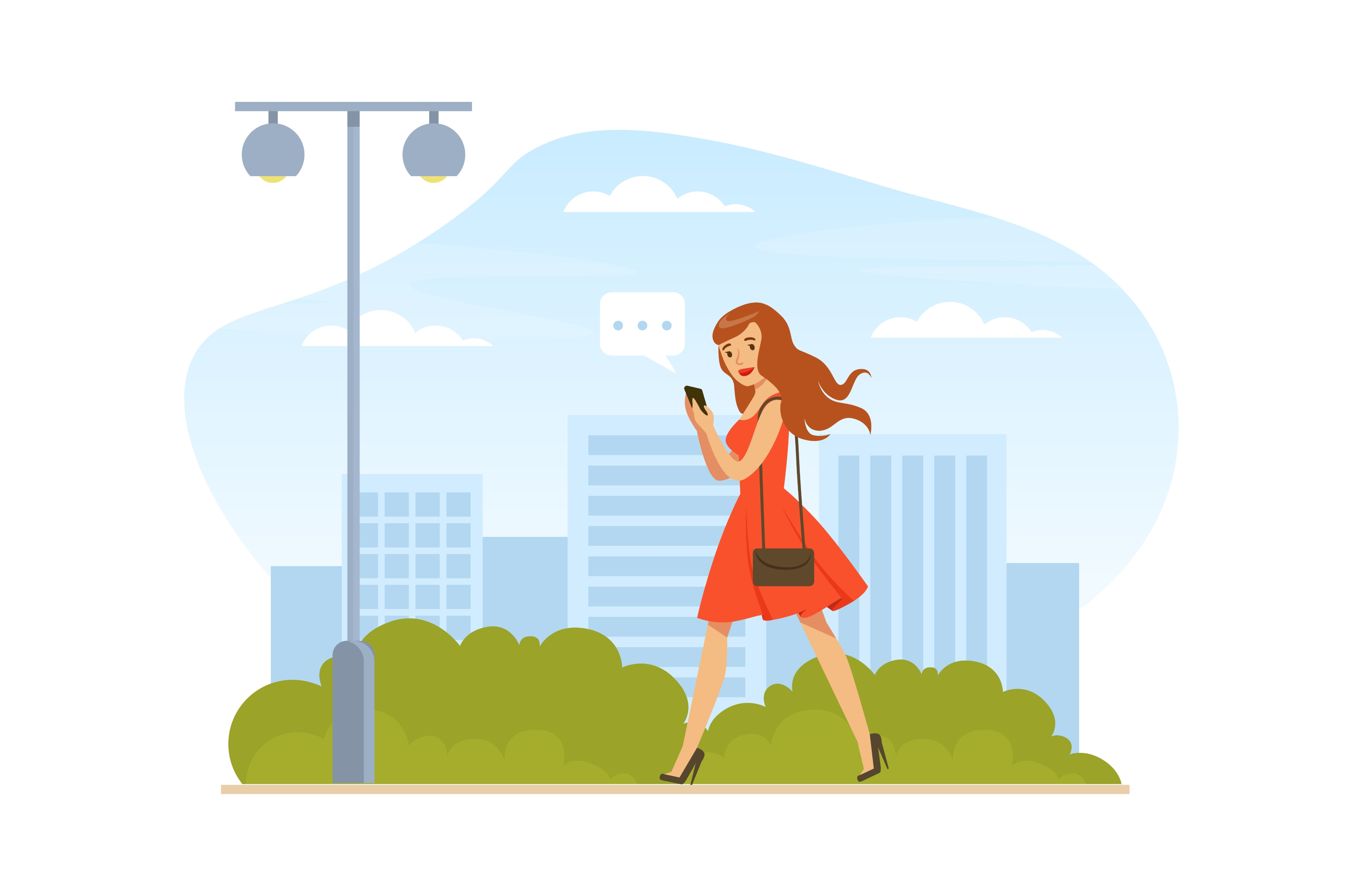 Beautiful Girl Sending Messages via, a Person Illustration by TopVectors