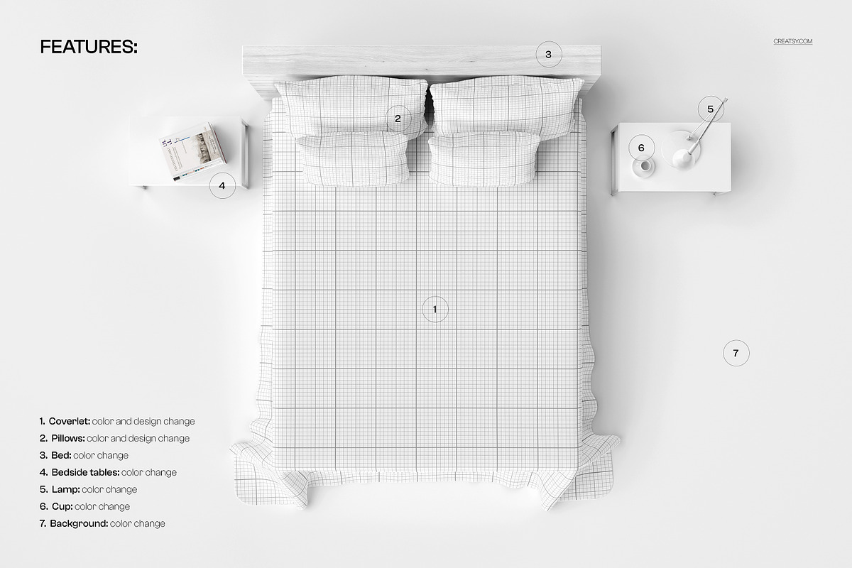 Plain Bed Coverlet Mockup (top view), a Household Mockup by creatsy2