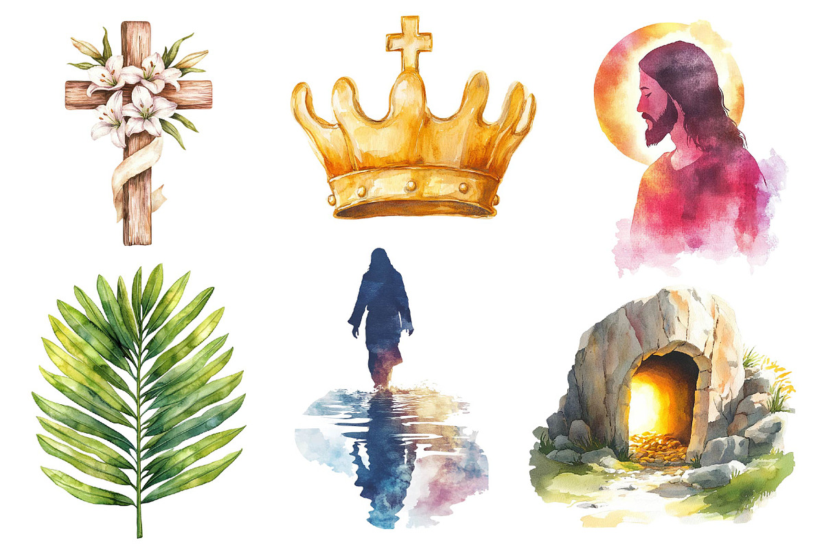 Christian Easter Watercolor Clipart, an Illustration by Dream Creation