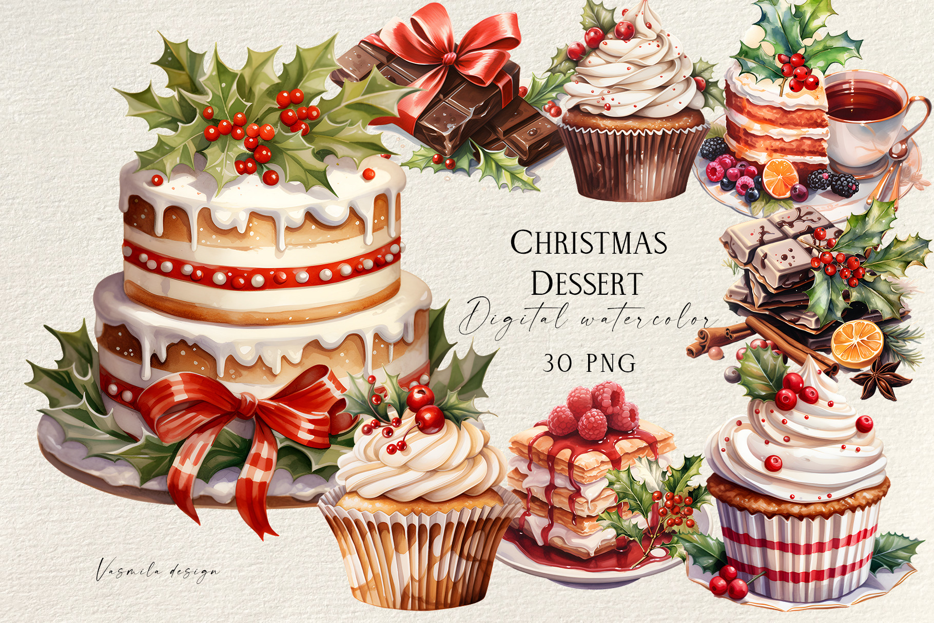 Christmas Sweet Dessert Clipart, a Food Illustration by Vasmila ...