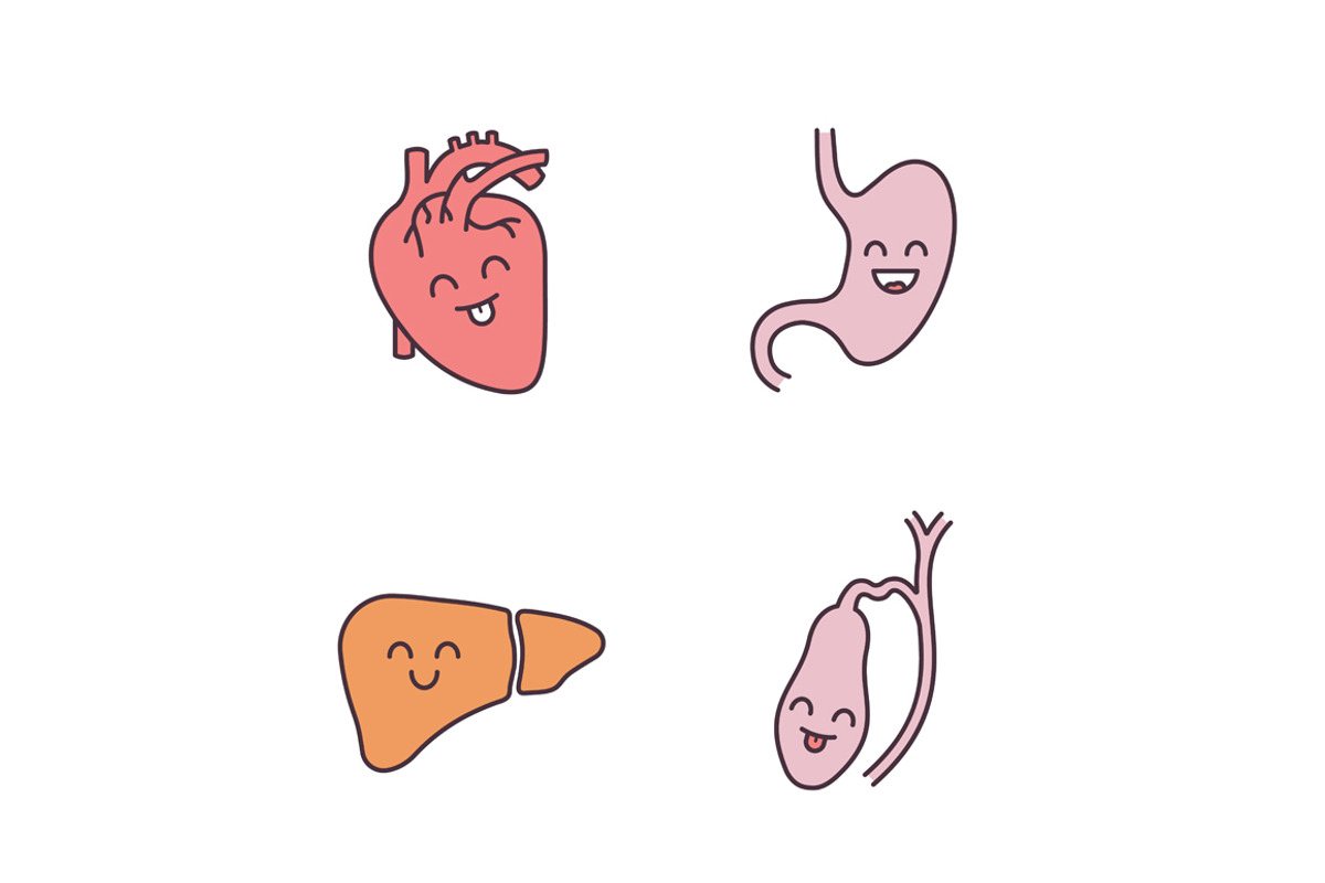 Smiling internal organs icons set, an Emoji Icon by bsd studio ...