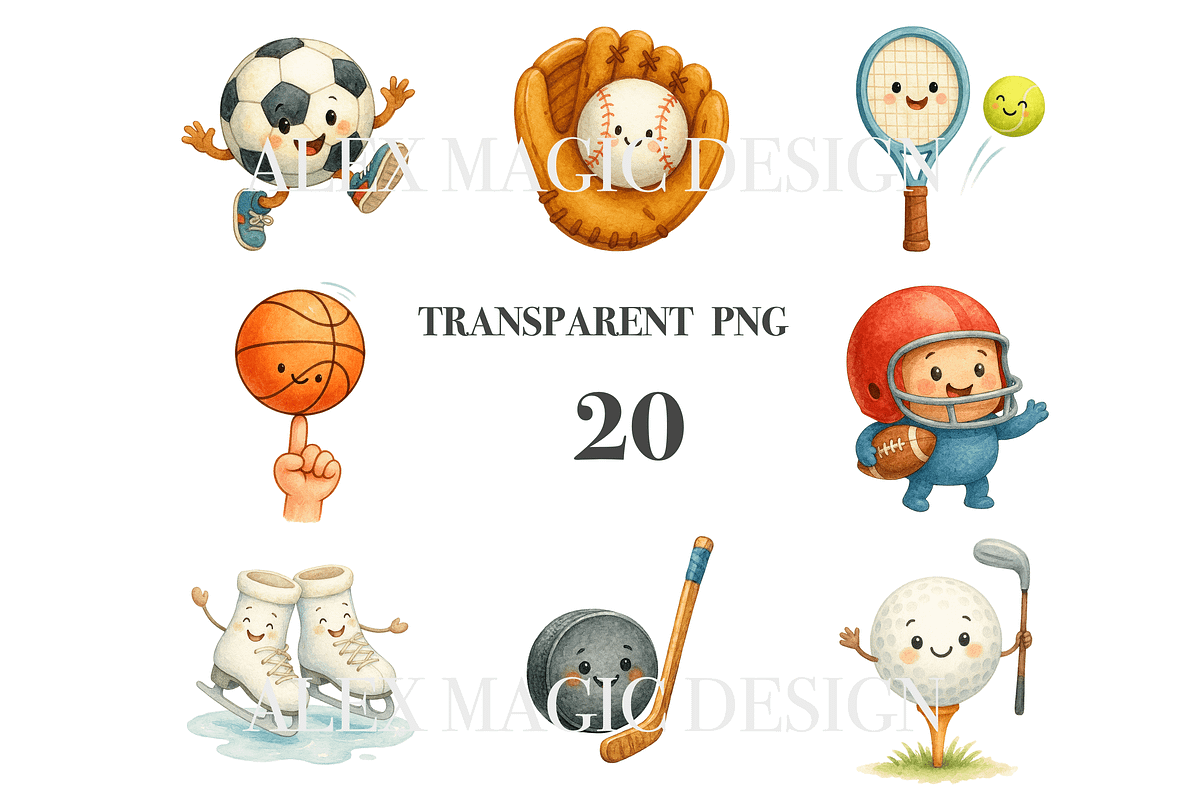 Watercolor Sports Clipart Set
