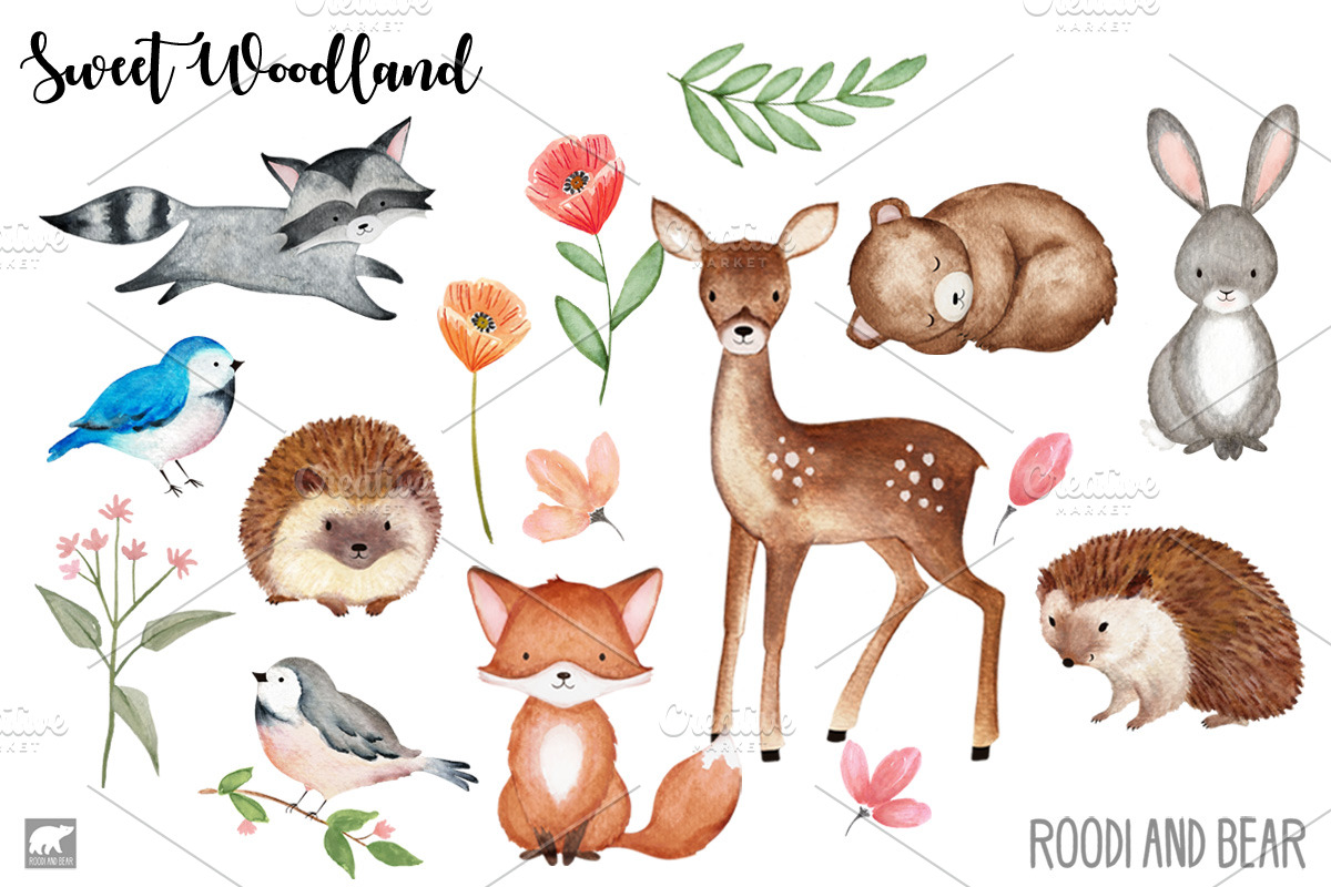 Woodland Animals Clip Art, an Animal Illustration by Roodi and Bear