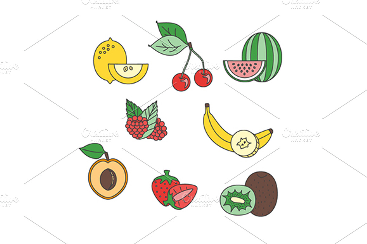 Fruits set, a Food Illustration by MarioMovement