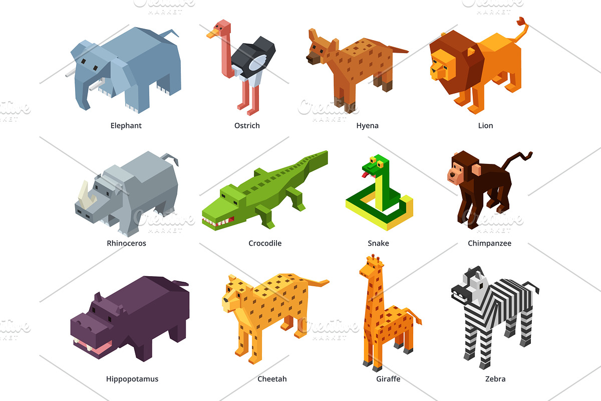 Isometric african animals. Low poly, a Background Graphic by winwin.art