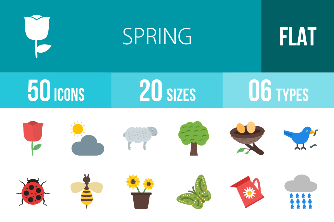 50 Spring Flat Multicolor Icons, an Icon by IconBunny