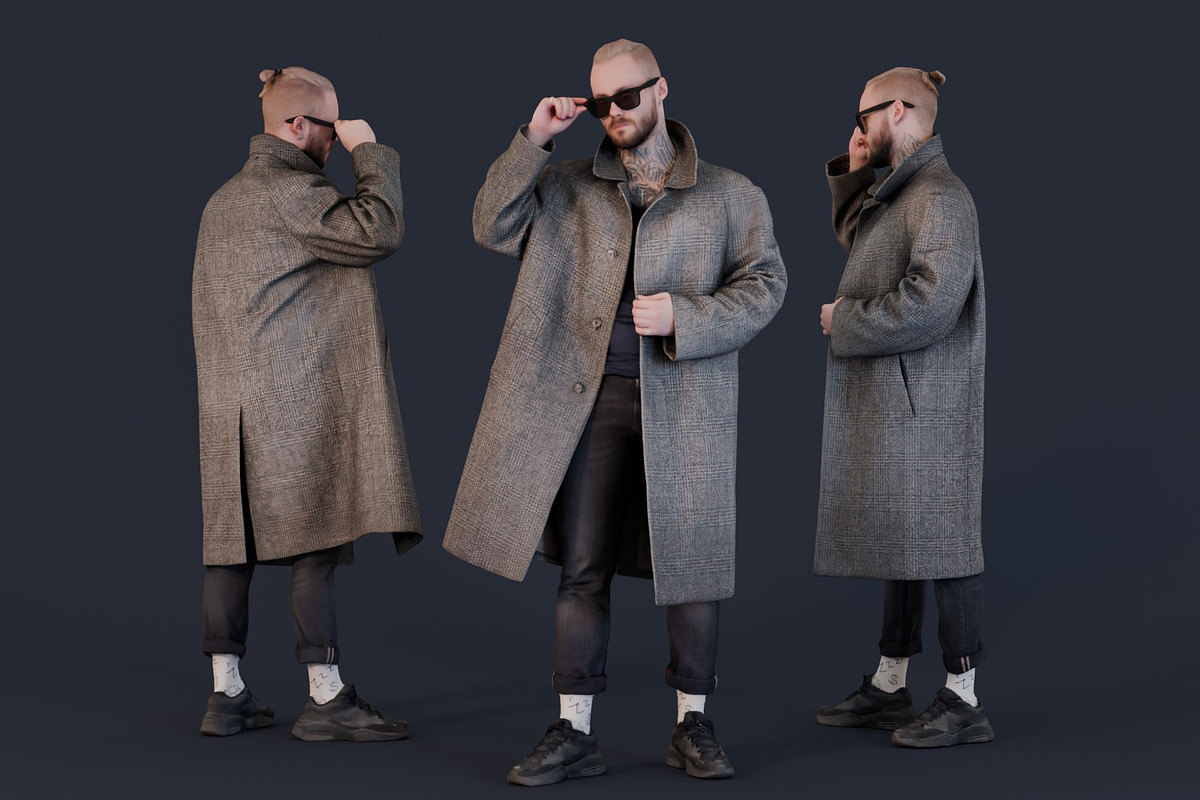 Bold Style in Gray Plaid Overcoat, a Characters & Person 3D Model by ...