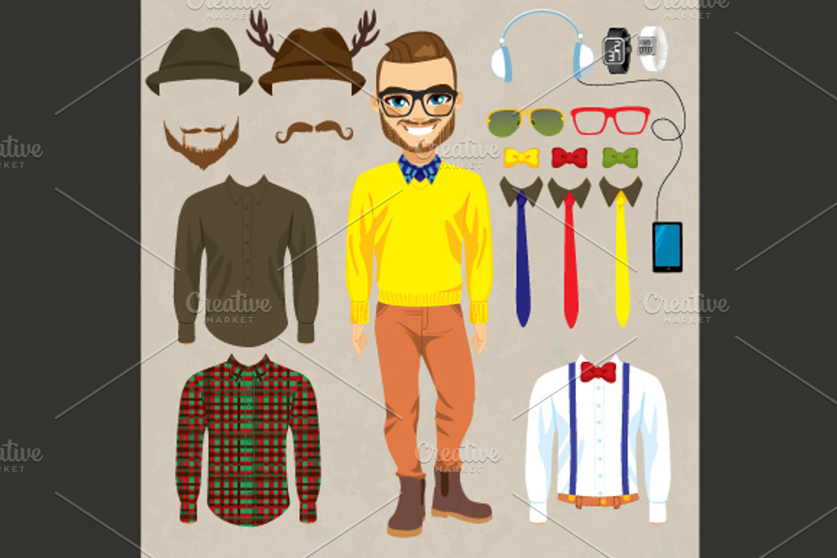Hipster Paper Doll Man Fashion, an Illustration by Kakigori Studio