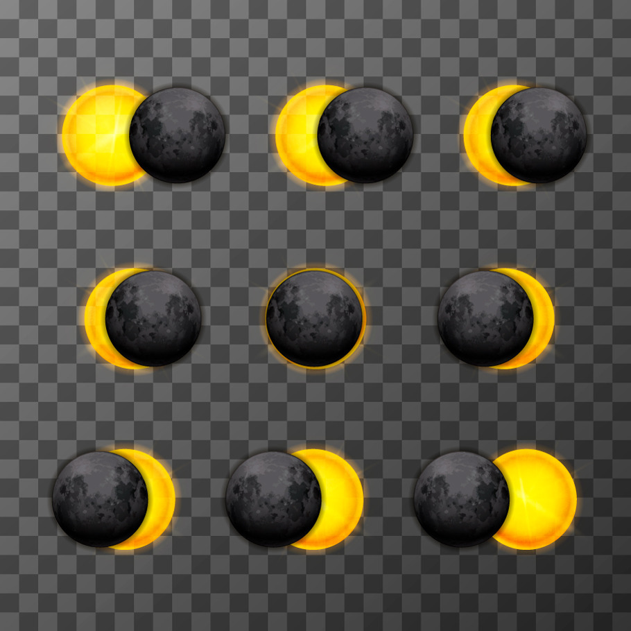 Set of nine eclipse stages, an Object Graphic by BestPics
