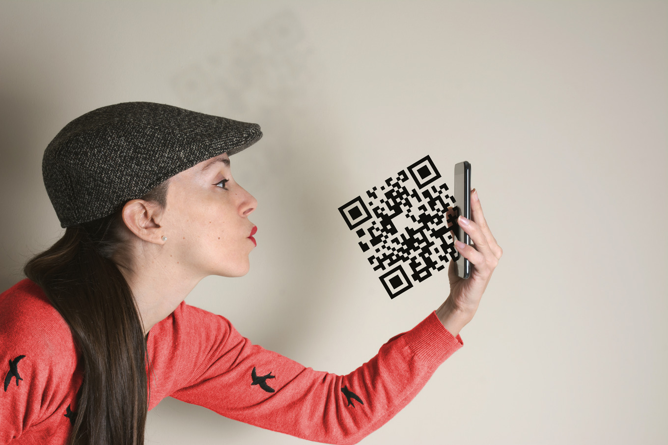 Qr code woman sends a kiss concept featuring pay, qr, and app, a ...