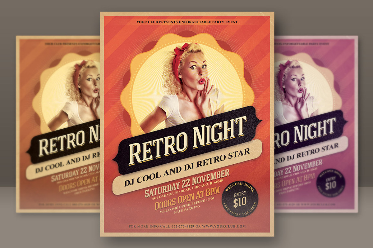 Retro Night Party Flyer, a Flyer Template by Cruzine
