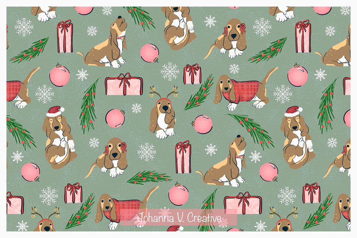 Holiday Dog Christmas Pattern, an Illustration by Johanna V. Creative