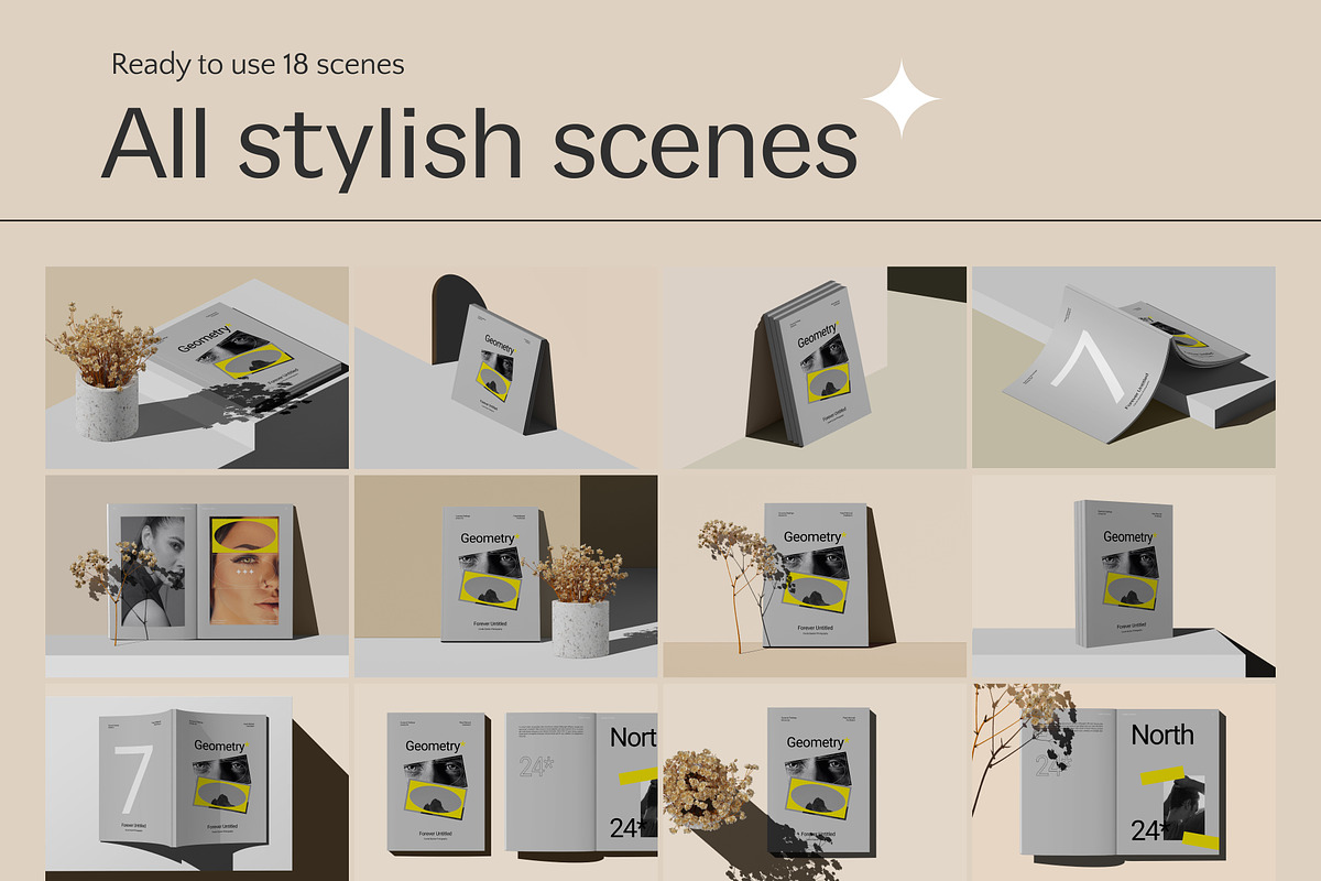 Geometry-magazine mockup kit, a Print Template by Creatoom