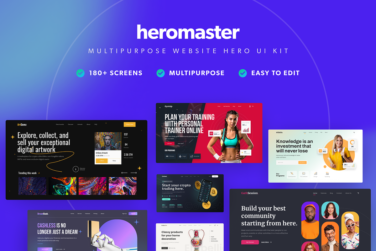 Multipurpose Website Hero UI Kit, an UI Kit Template by peterdraw