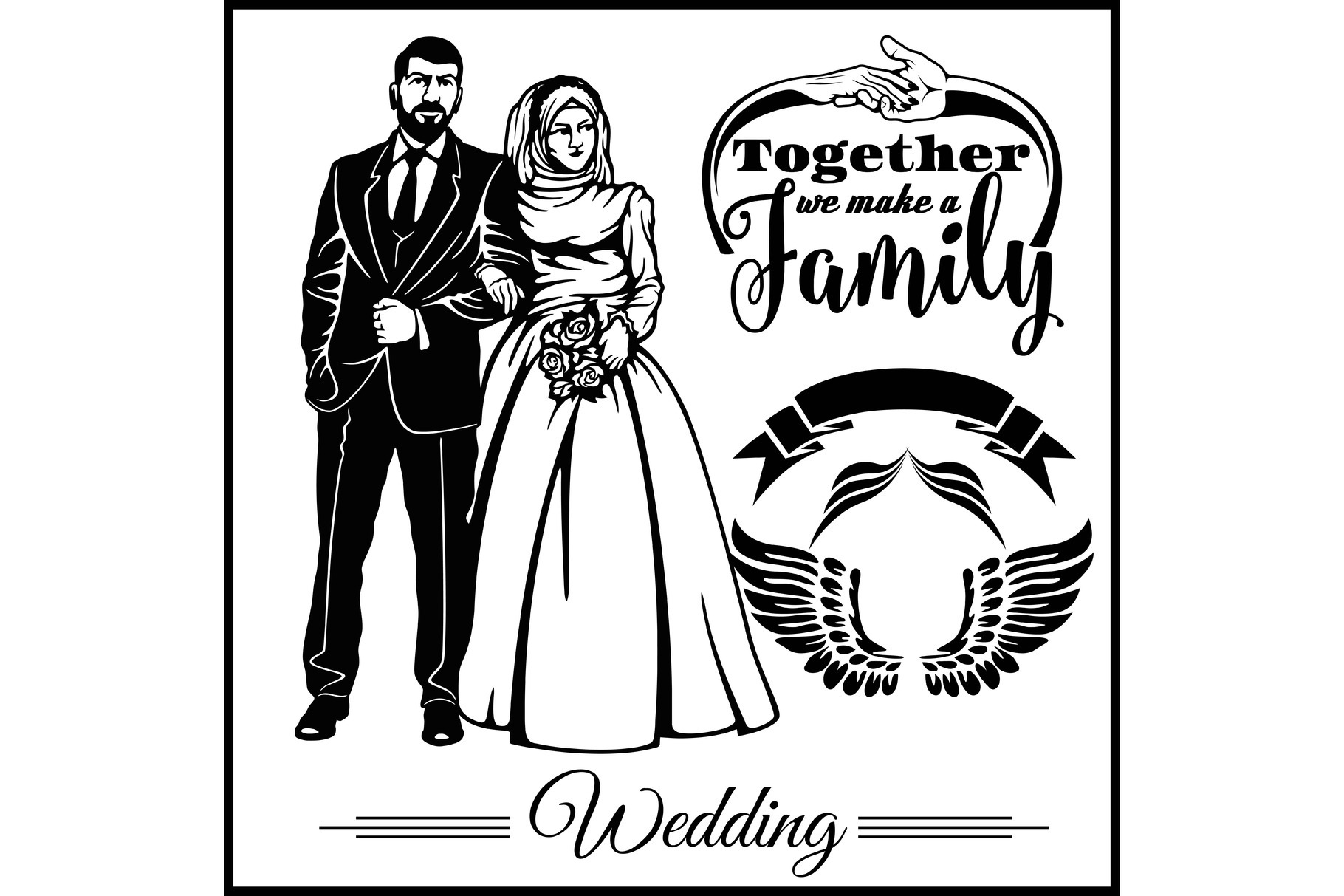Wedding muslim couple silhouette, a Person Illustration by Digital-Clipart