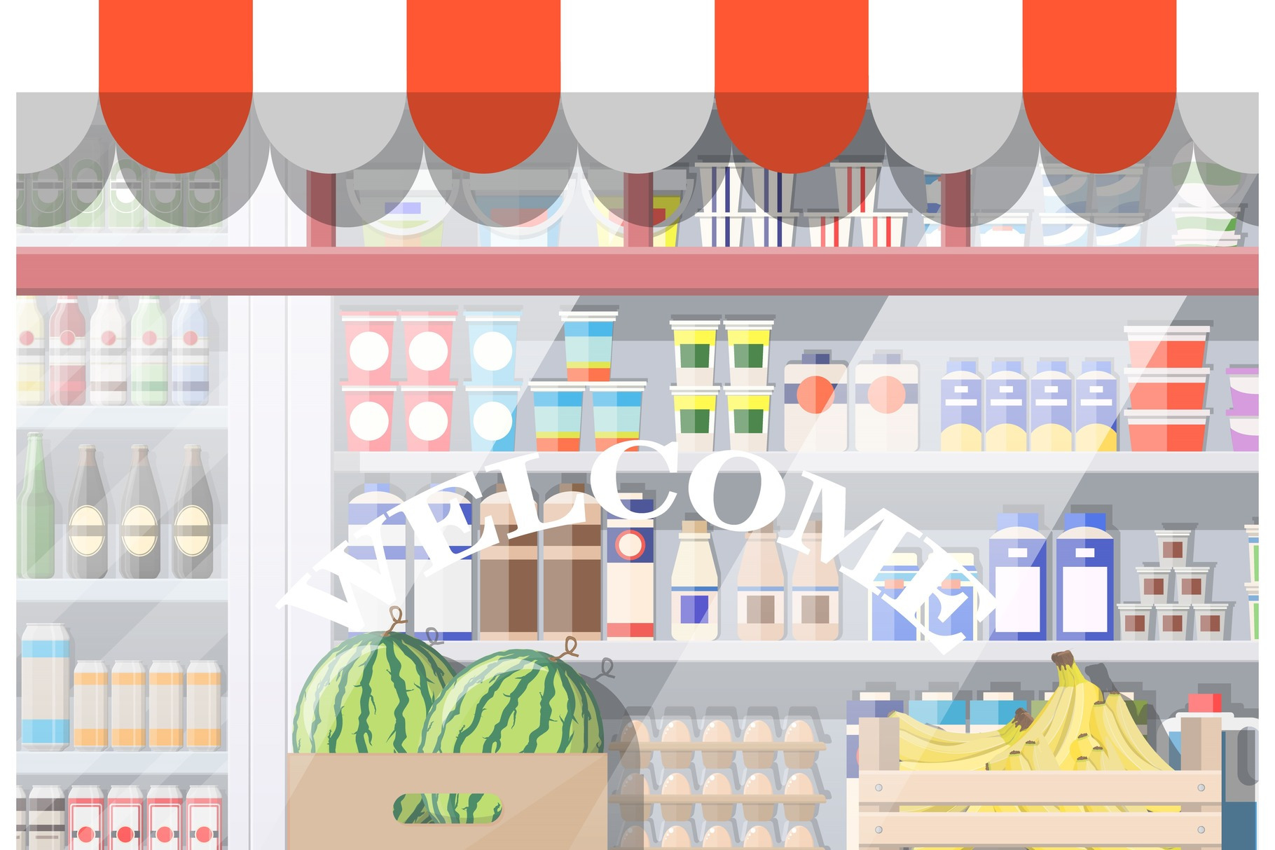 Grocery store front window., a Food Illustration by Abscent