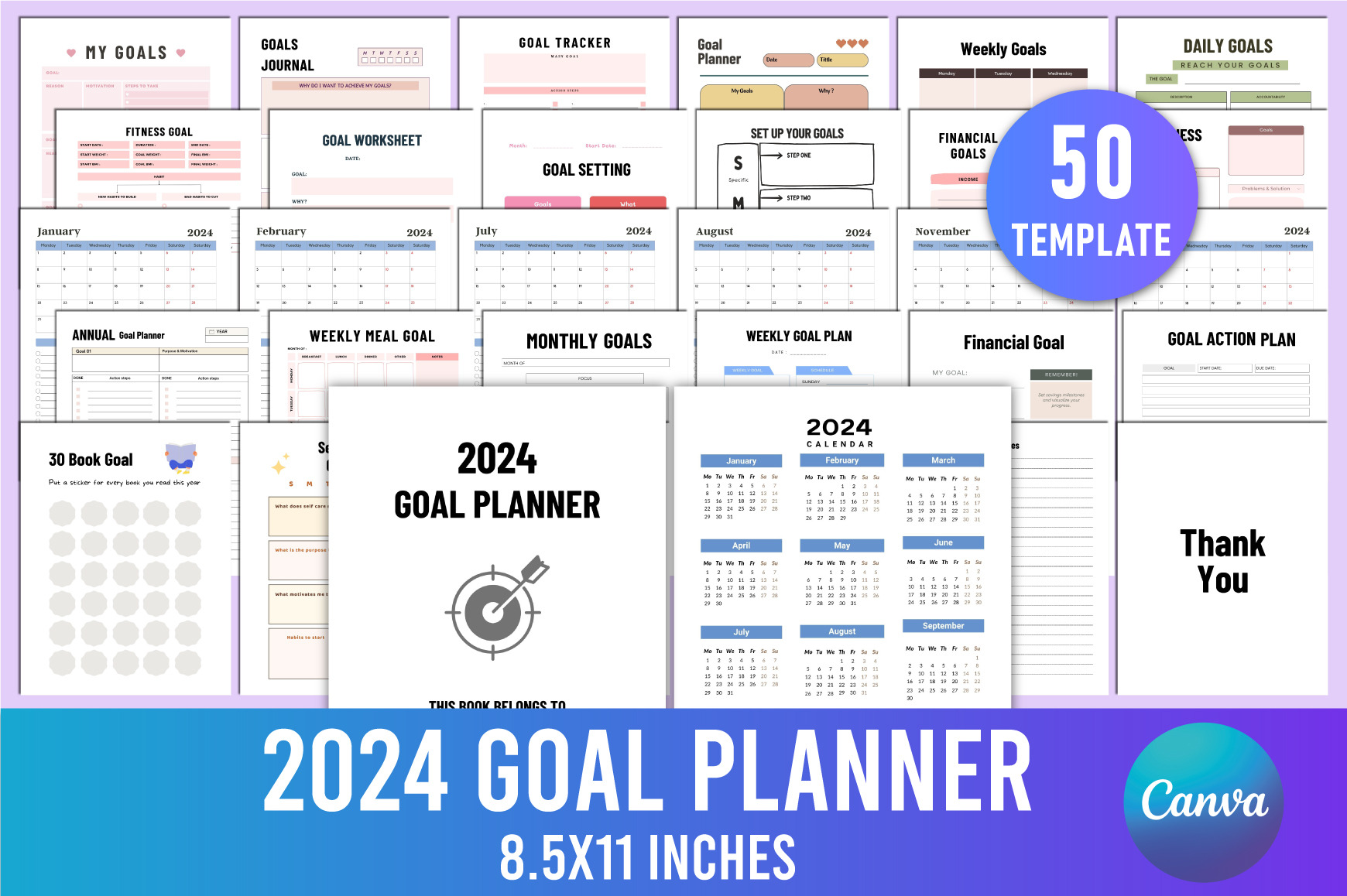 Editable 2024 Goal Planner For Canva, a Stationery Template by Shumaya
