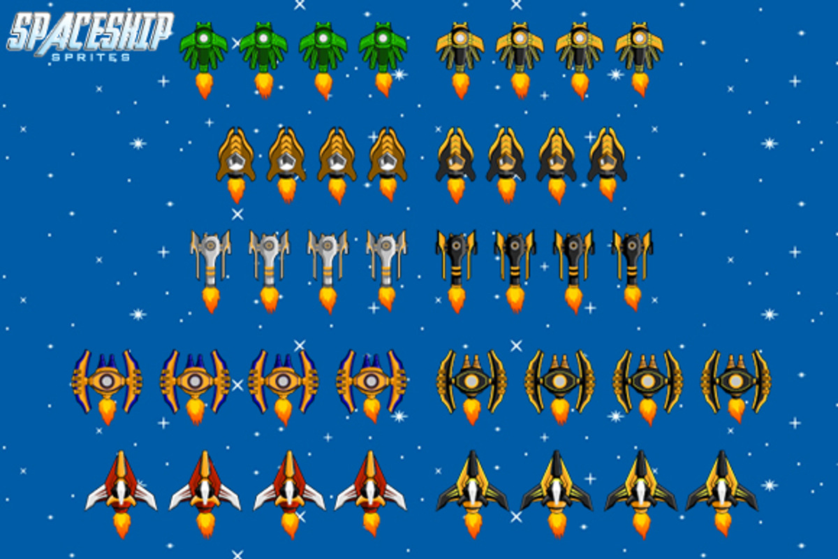 Spaceship 2 Sprites, an Illustration by erkoudesign