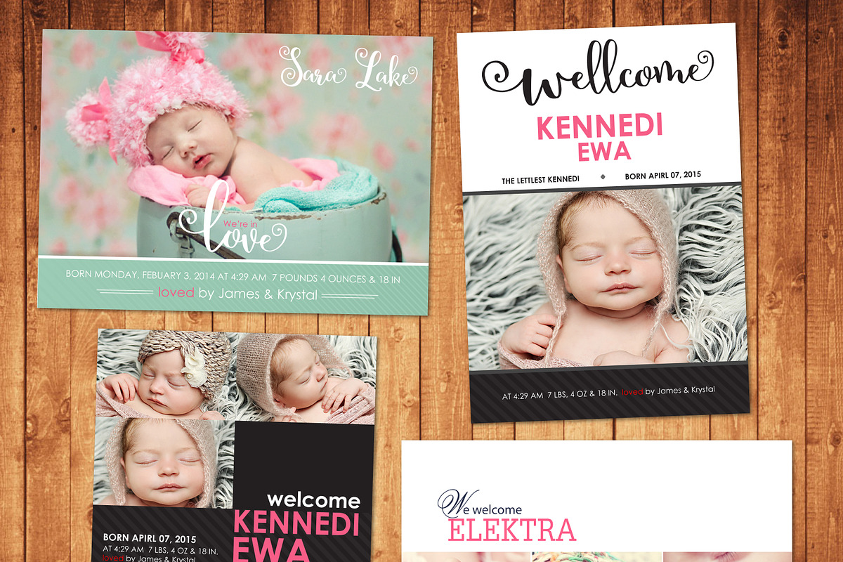 Newborn Baby Card Announcement Set, a Card Template by DonyDesigns