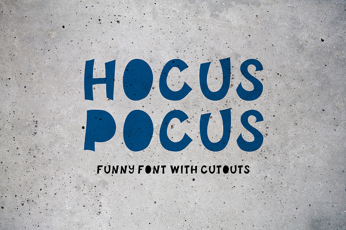 Hocus Pocus funny font with cutouts, a Sans Serif Font by Anastasia Cooper