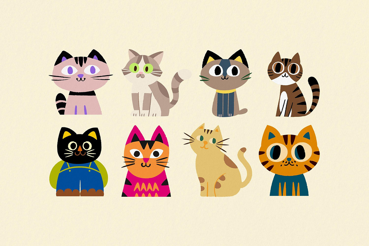 Cats: Naive Art Illustrations Set, an Object Graphic by Design Squad