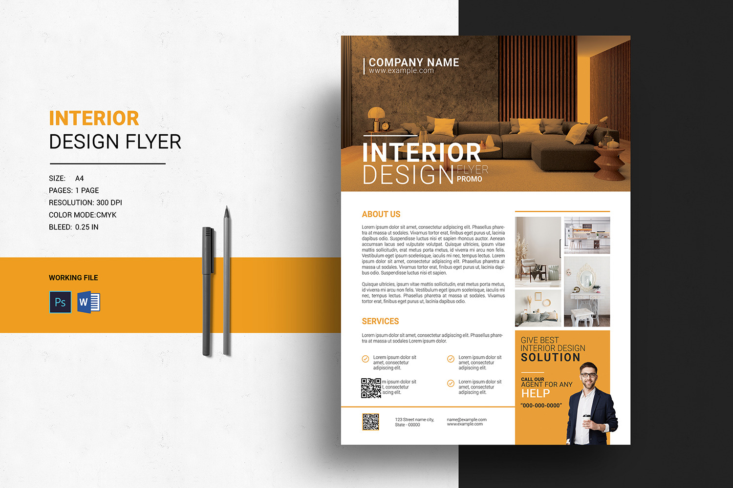 Interior Flyer Design, a Flyer Template by crazyOWL | Creative Market
