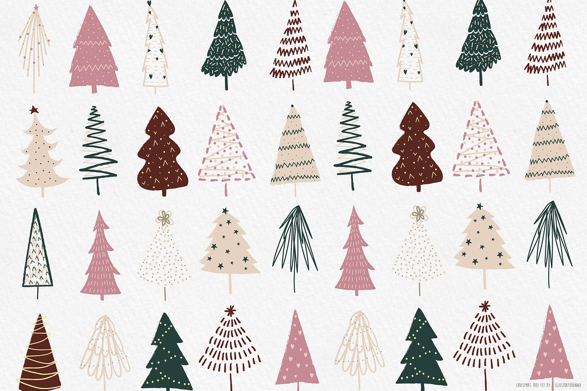 Christmas Tree Clip Art Set, an Illustration by IllustratorAnnie