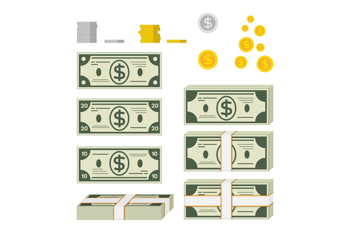 Set of paper money and coins, a Finance Illustration by SkyVectors