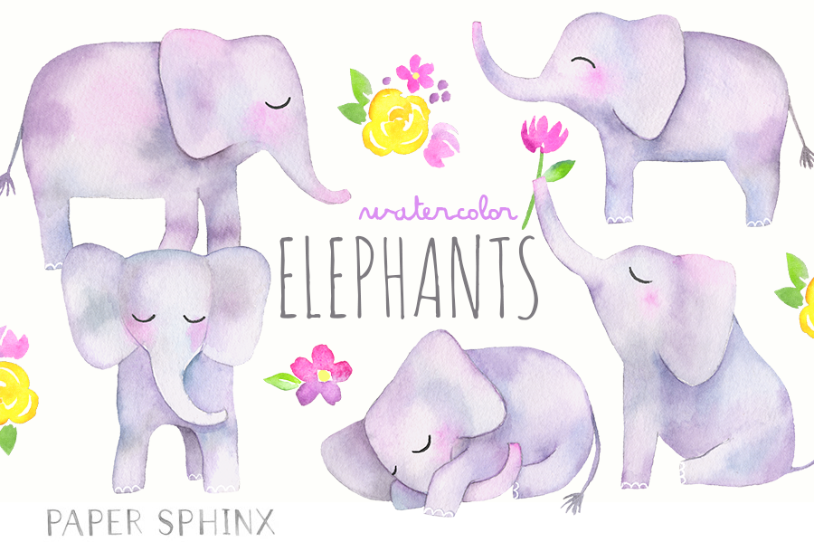 Watercolor Elephants Pack, an Animal Illustration by PaperSphinx