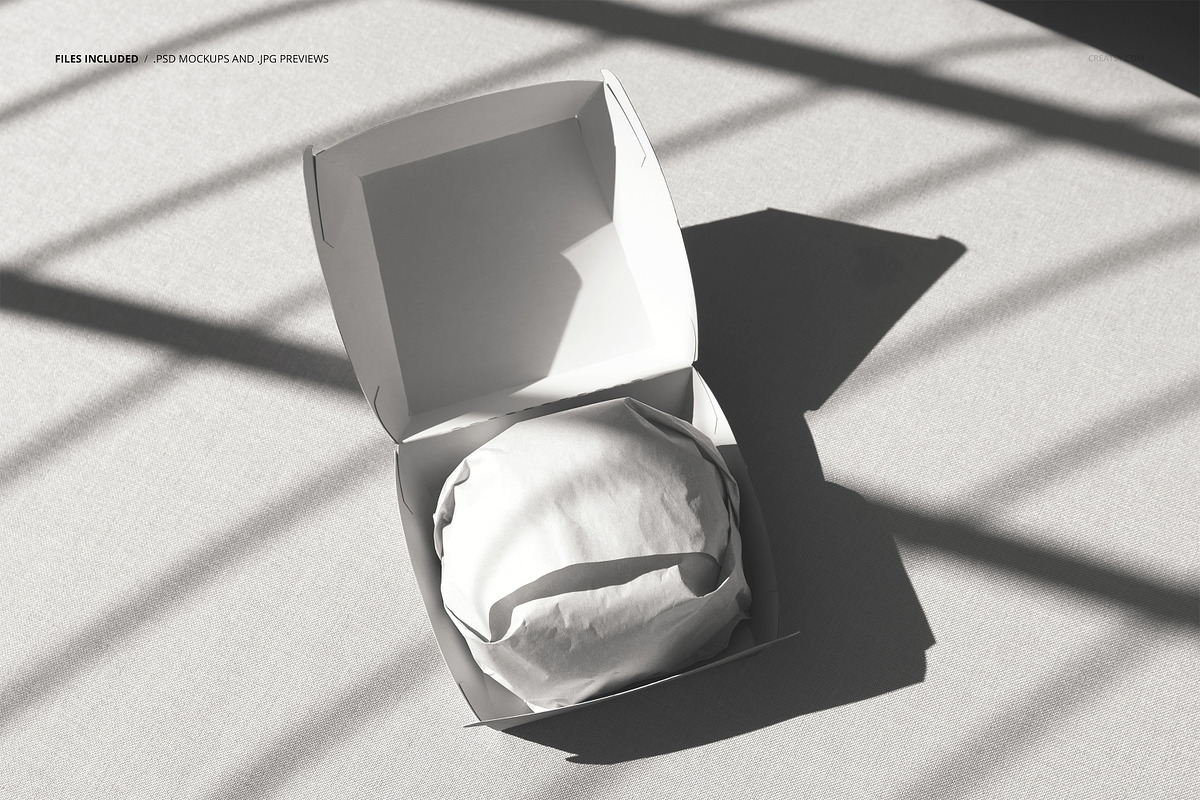 Wrapped Burger in Burger Box Mockup, a Packaging Mockup by creatsy5