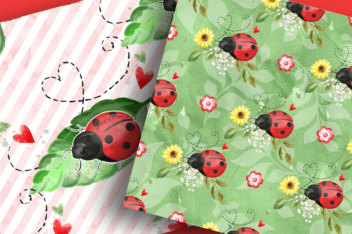 Sweet Ladybug digital paper pack, a Pattern Graphic by designloverstudio