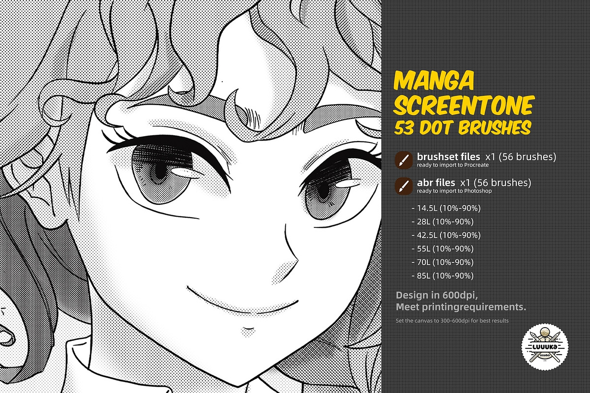 MANGA SCREENTONE Halftones Brushes, a Brush Add-On by Luuuka studio
