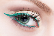 Female eye zone and brow with evenin containing eye, green, and lashes ...