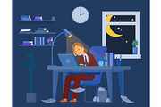 Man work at night. Tired businessman, a Background Graphic by LadadikArt