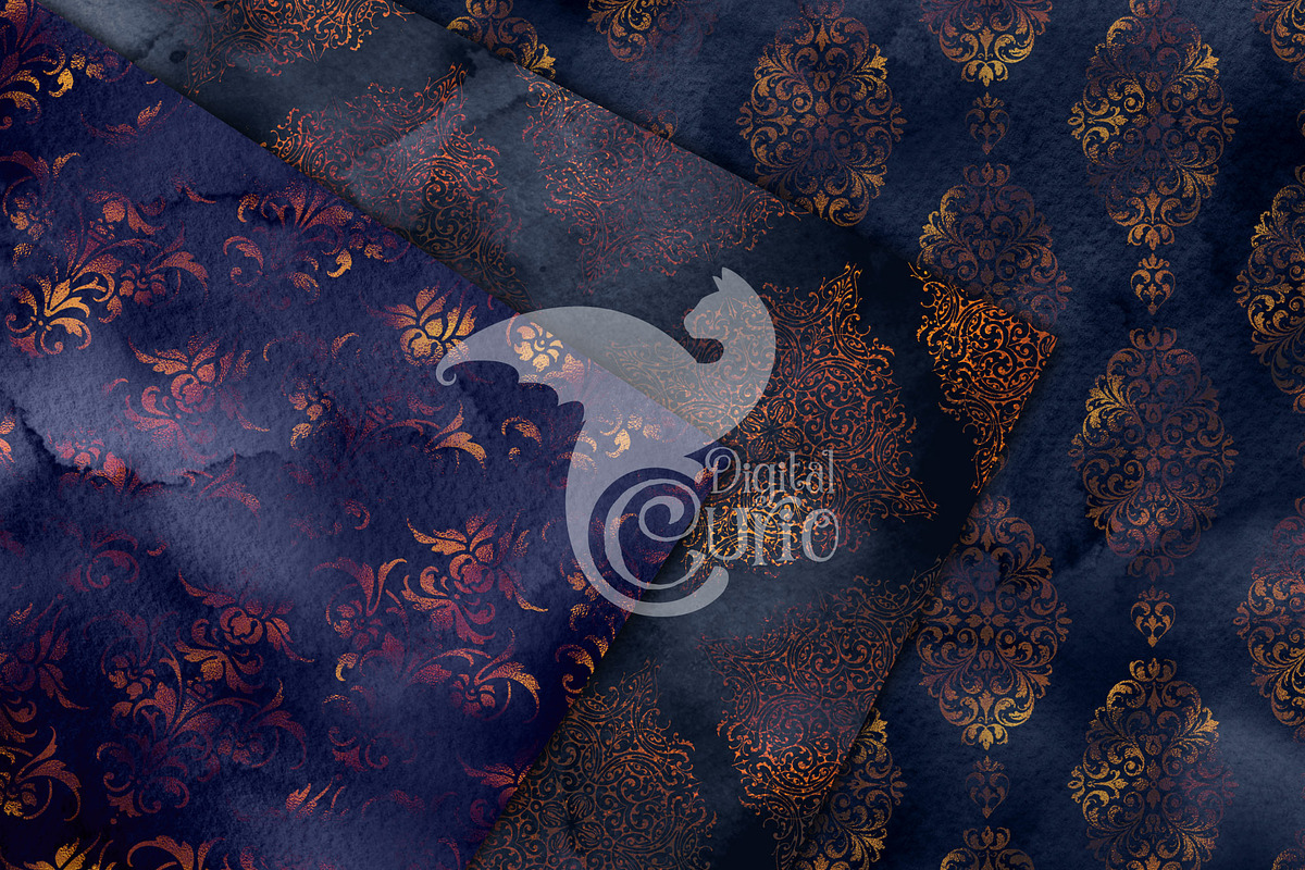 Watercolor Copper Damask Textures, a Texture Graphic by Digital Curio ...